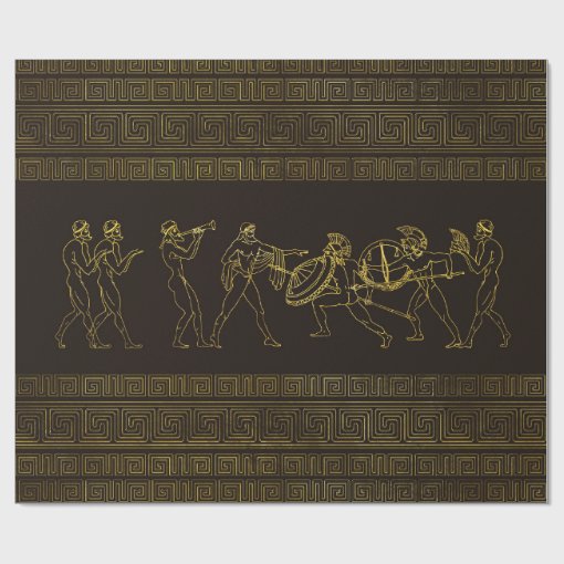 Ancient Sparta Greece scene on greek pattern Wrapping Paper | Zazzle