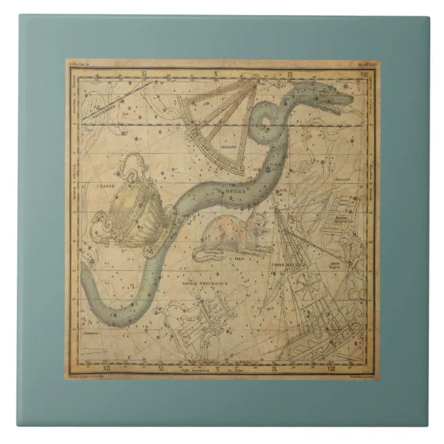 Ancient Star Chart of the Hydra Constellation Ceramic Tile | Zazzle