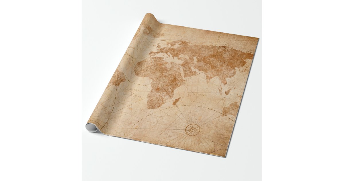 Ancient vintage world map illustrationmap, world, wrapping paper | Zazzle