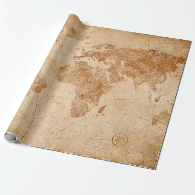 Ancient vintage world map illustrationmap, world, wrapping paper | Zazzle
