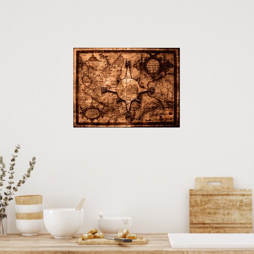 Ancient World Traveler - Map & Compass Rose Poster | Zazzle