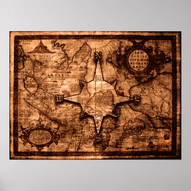 Ancient World Traveler - Map & Compass Rose Poster | Zazzle