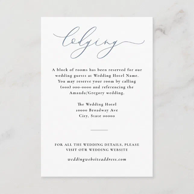 And Script Elegant Serenity Wedding Lodging Enclosure Card | Zazzle