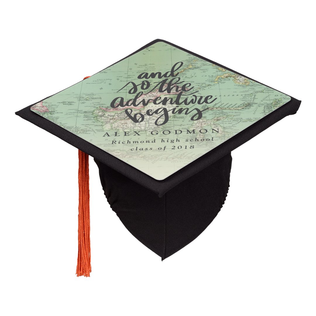 AND SO THE ADVENTURE BEGINS GRADUATION CAP TOPPER | Zazzle
