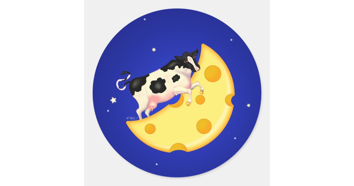 And the Cow Jumped Over the Cheese Moon Classic Round Sticker | Zazzle