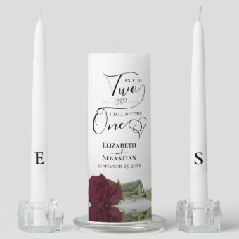 And the Two Shall Become One Elegant Burgundy Rose Unity Candle Set ...