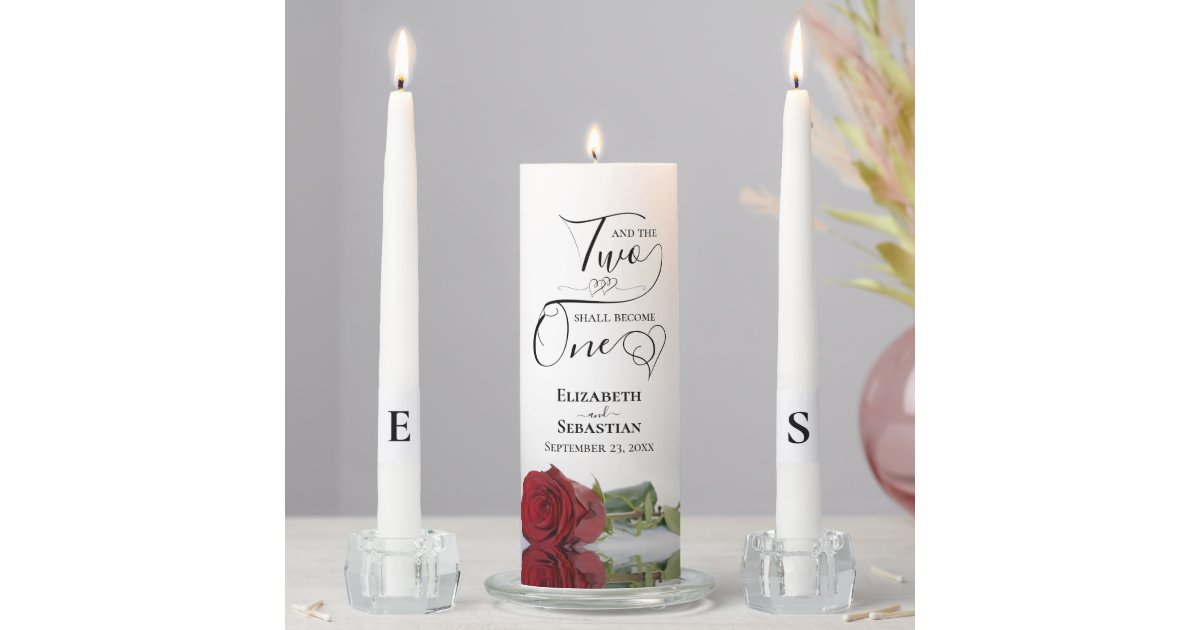 And the Two Shall Become One Elegant Red Rose Unity Candle Set | Zazzle