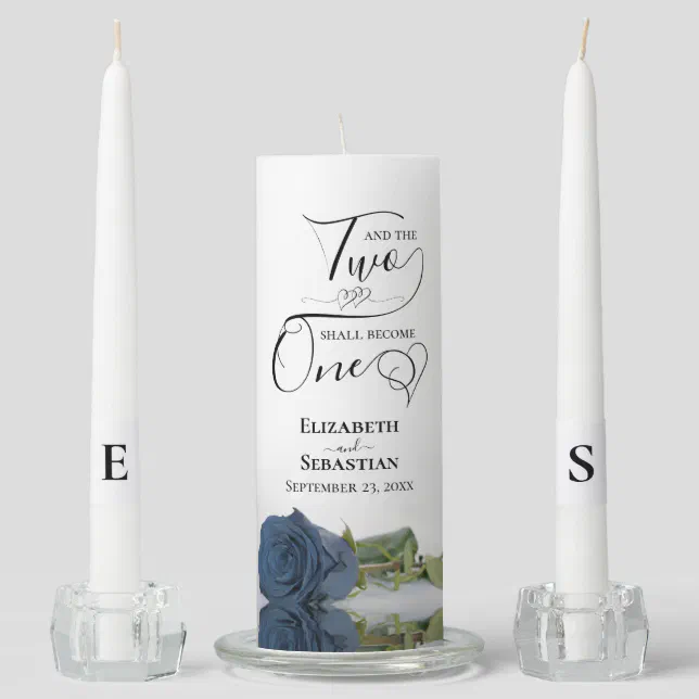And Two Shall Become One Elegant Steel Blue Rose Unity Candle Set | Zazzle