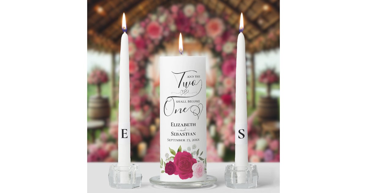 And Two Shall Become One Magenta & Pink Boho Roses Unity Candle Set ...