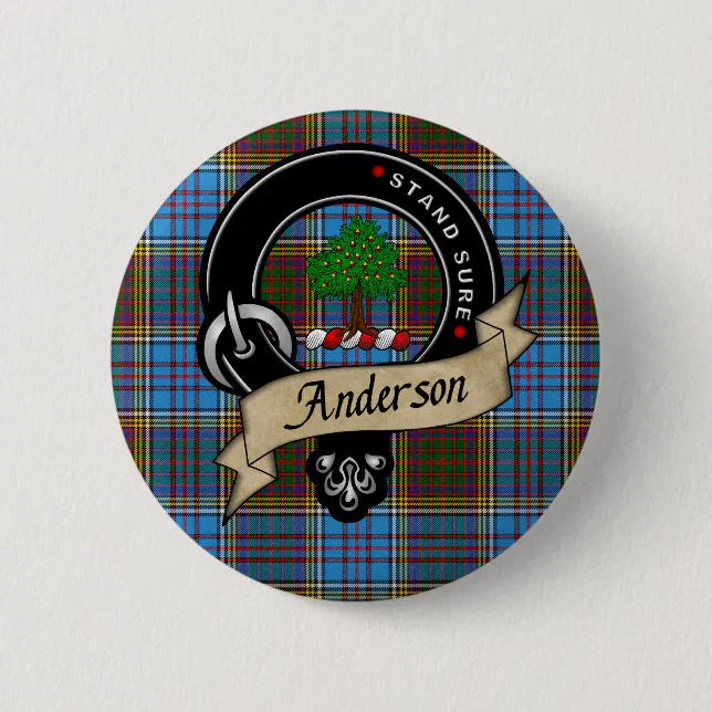 Anderson Clan Badge & Tartan Button | Zazzle