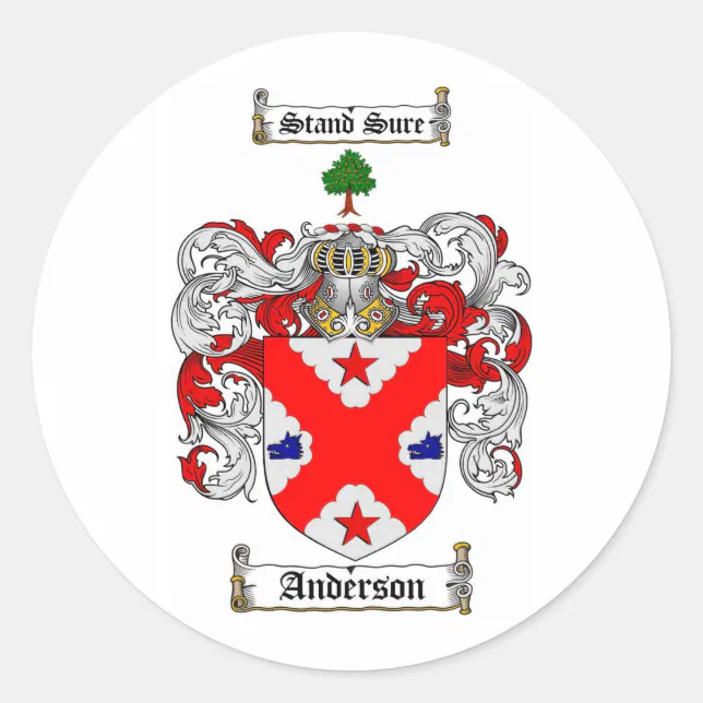 ANDERSON FAMILY CREST - ANDERSON COAT OF ARMS CLASSIC ROUND STICKER ...