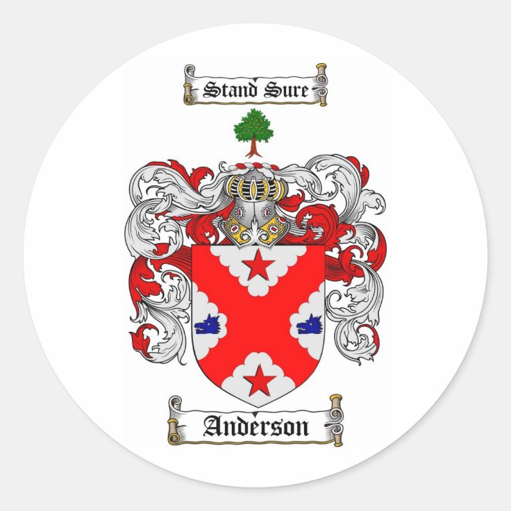 ANDERSON FAMILY CREST - ANDERSON COAT OF ARMS CLASSIC ROUND STICKER ...