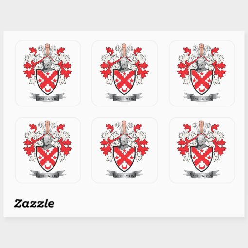 Anderson Family Crest Coat of Arms Square Sticker | Zazzle