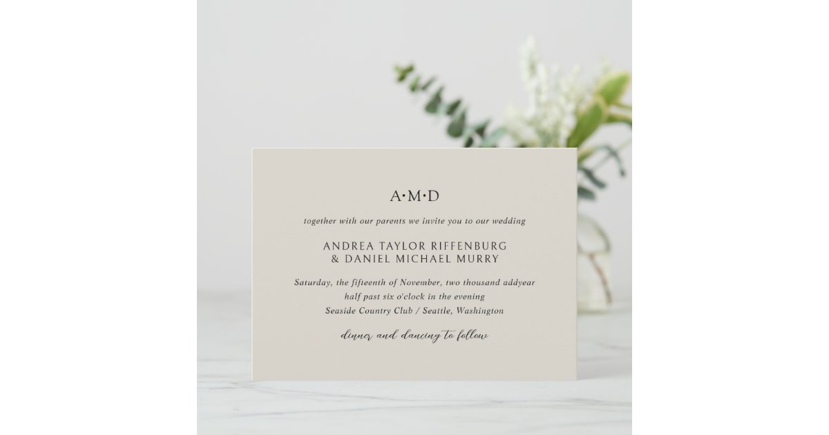 Andrea Beige Elegant Wedding Invitation | Zazzle