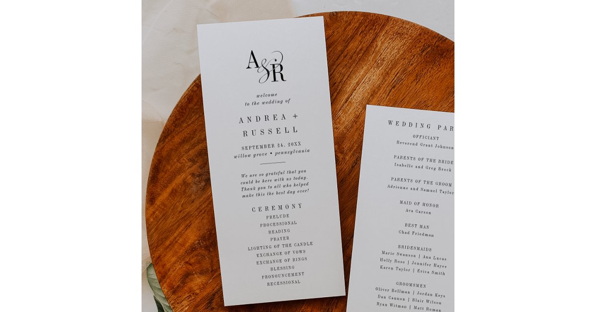 ANDREA Classic Elegant Formal Fancy Unique Wedding Program | Zazzle