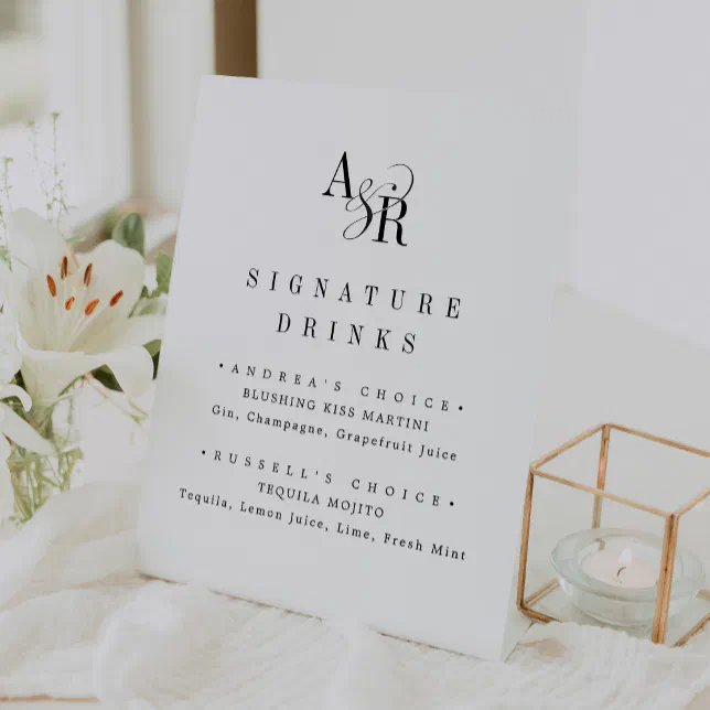 ANDREA Elegant Classic Wedding Signature Drink Pedestal Sign | Zazzle