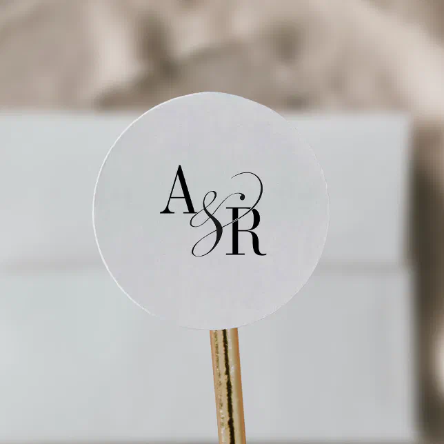 ANDREA Modern Minimalist Simple Wedding Monogram Classic Round Sticker ...