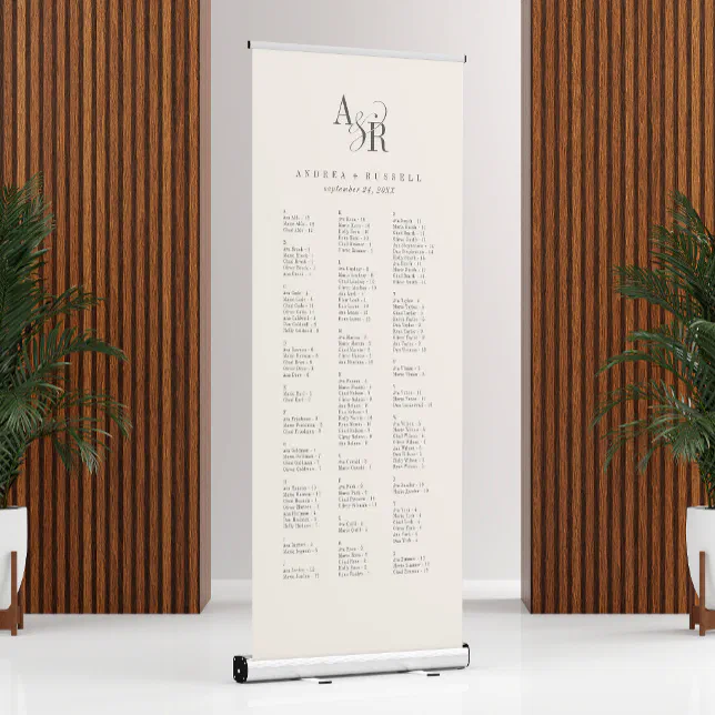ANDREA Neutral Beige Modern Wedding Seating Chart Retractable Banner ...