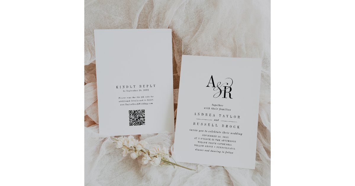 ANDREA QR Code Classic Elegant Chic Unique Wedding Invitation | Zazzle