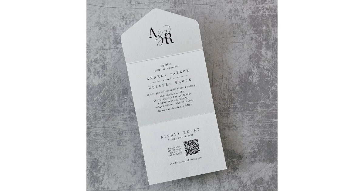 ANDREA QR Code White Black Simple Minimal Wedding All In One Invitation ...