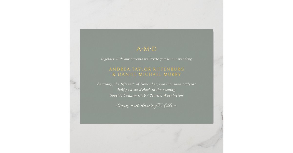 Andrea Sage Green Elegant Wedding Foil Invitation | Zazzle