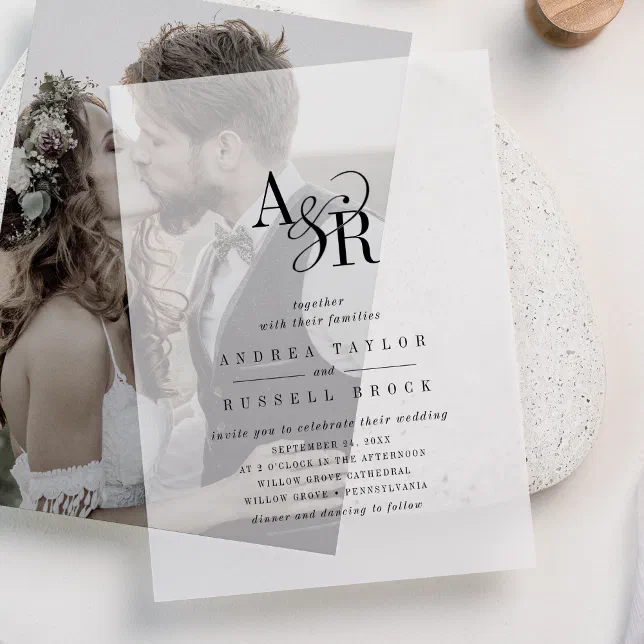 ANDREA Simple Modern Minimalist Classic Wedding Vellum Invitations | Zazzle