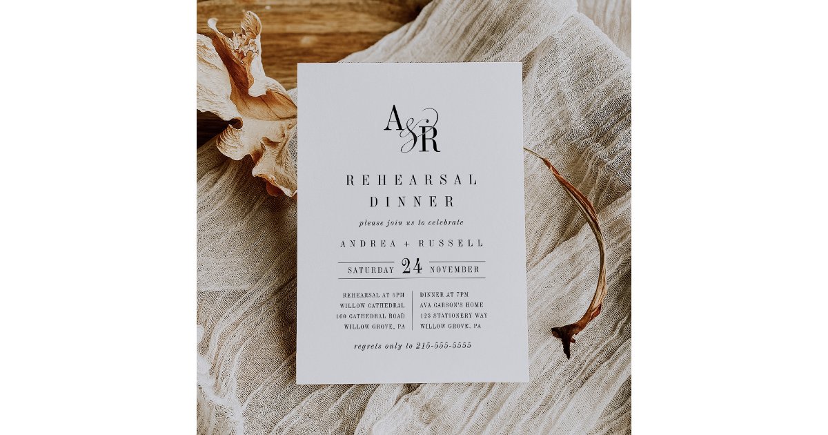 ANDREA Simple Modern Monogram Rehearsal Dinner Invitation | Zazzle