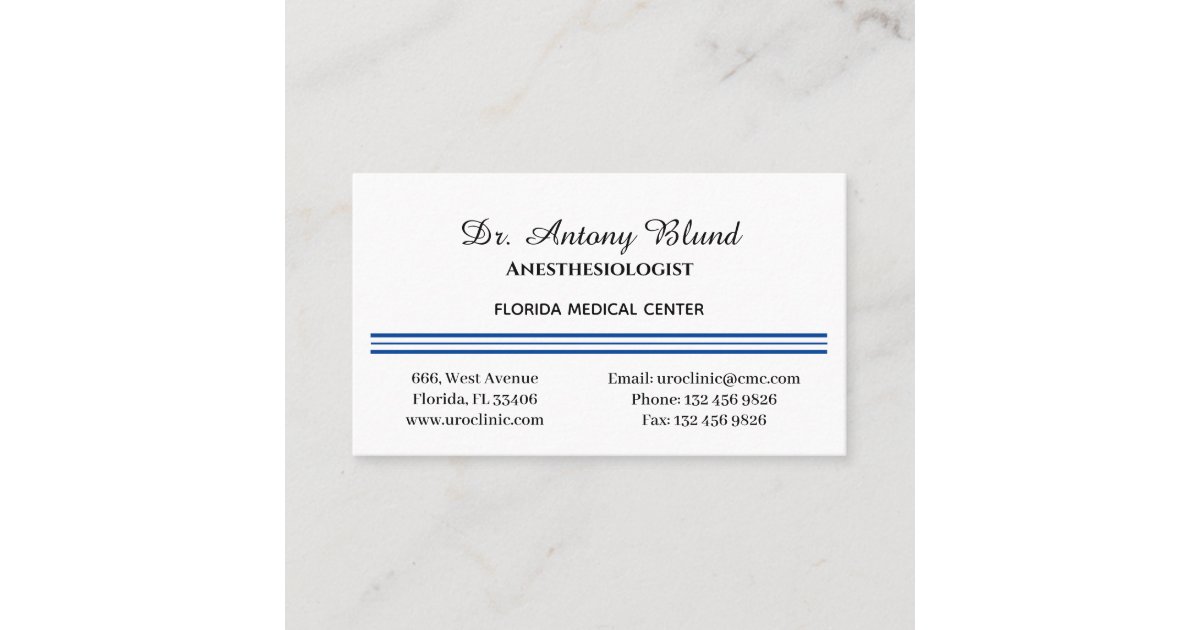 Anesthesiologist Simple Navy Blue Business Card | Zazzle