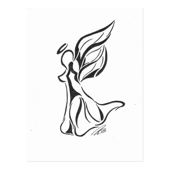 Angel Abstract Drawing Black Ink on White Back Postcard | Zazzle.com