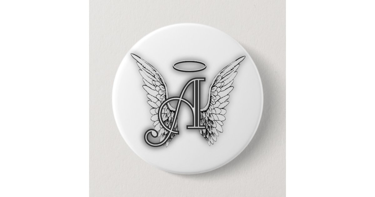Angel Alphabet A Initial Latter Wings Halo Button | Zazzle