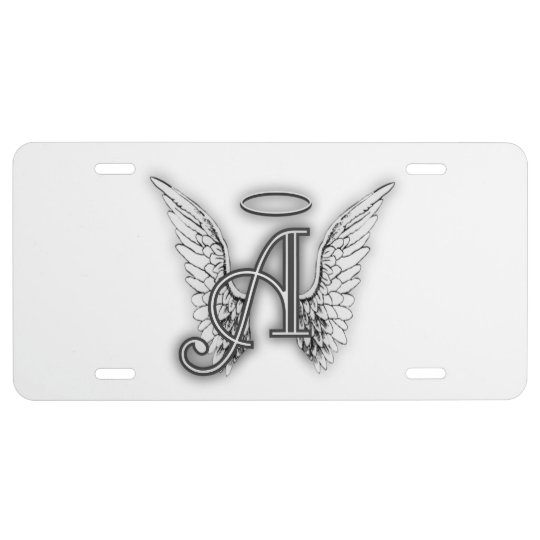 Angel Alphabet A Initial Latter Wings Halo License Plate | Zazzle.com