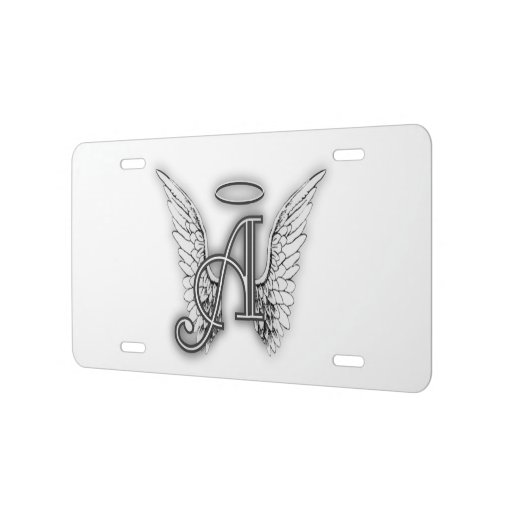 Angel Alphabet A Initial Latter Wings Halo License Plate | Zazzle