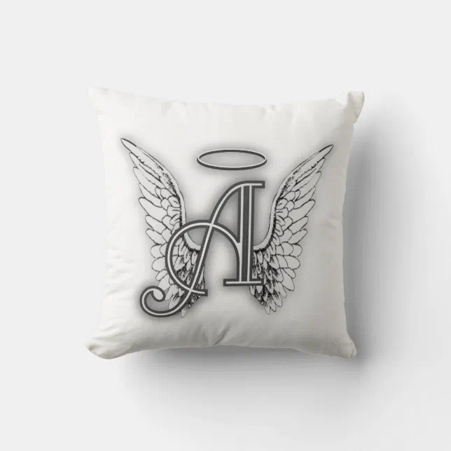 Angel Alphabet A Initial Latter Wings Halo Throw Pillow | Zazzle