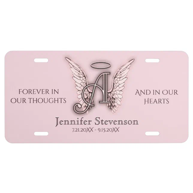 Angel Alphabet A Initial Letter Memorial License Plate | Zazzle