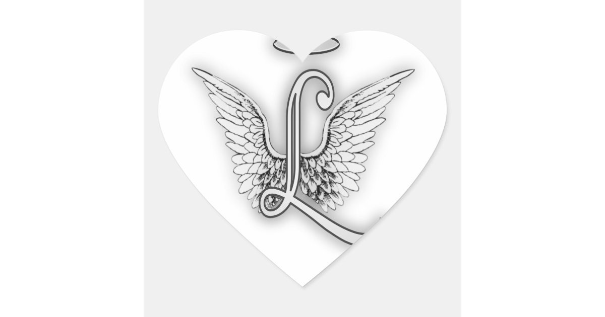 Angel Alphabet L Initial Letter Wings Halo Heart Sticker | Zazzle
