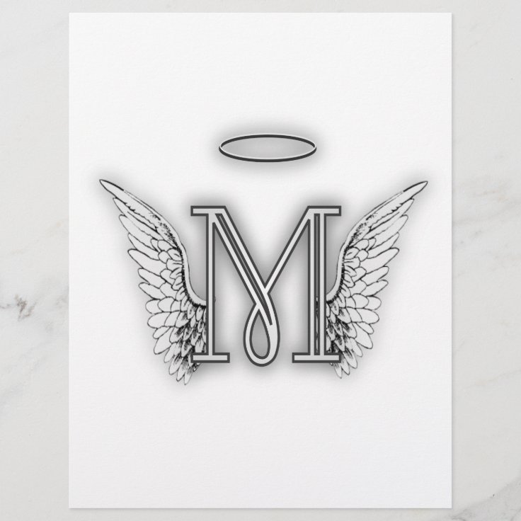 Angel Alphabet M Initial Letter Wings Halo | Zazzle