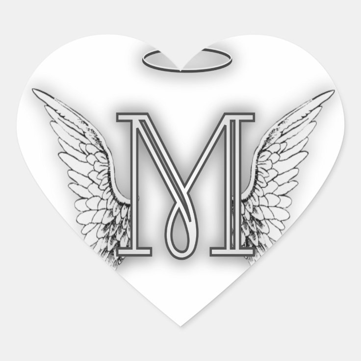 Angel Alphabet M Initial Letter Wings Halo Heart Sticker | Zazzle
