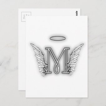 Angel Alphabet M Initial Letter Wings Halo Postcard | Zazzle