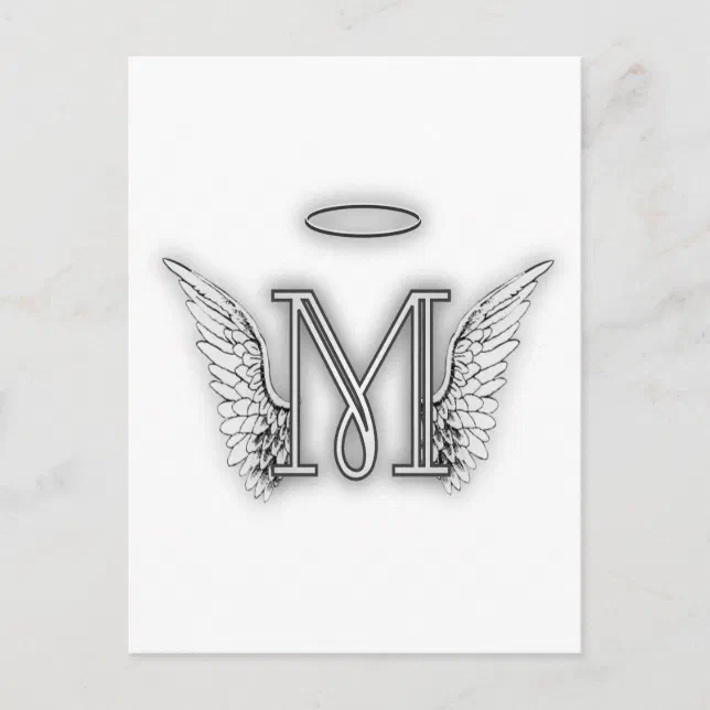 Angel Alphabet M Initial Letter Wings Halo Postcard | Zazzle