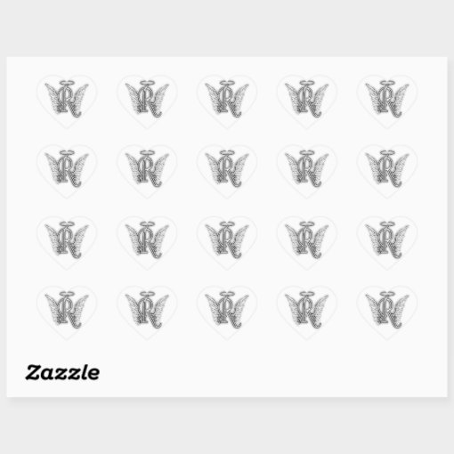 Angel Alphabet R Initial Letter Wings Halo Heart Sticker | Zazzle