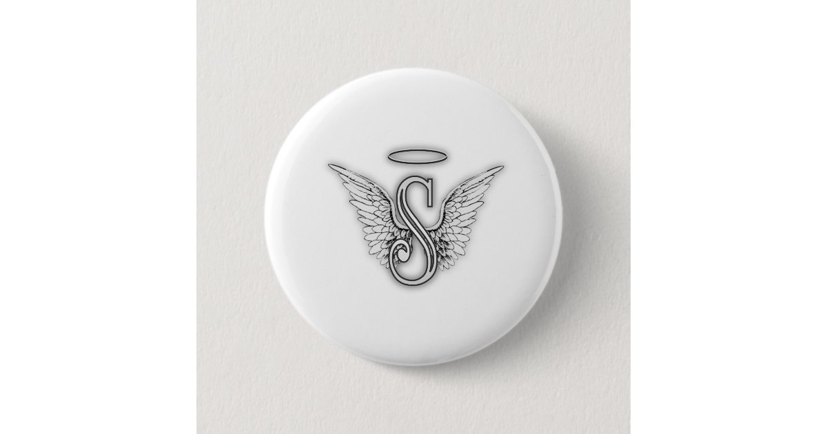 Angel Alphabet S Initial Letter Wings Halo Button | Zazzle