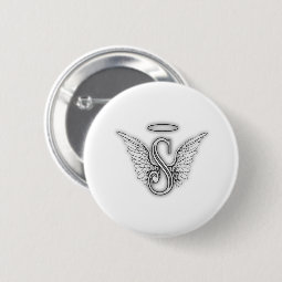 Angel Alphabet S Initial Letter Wings Halo Button | Zazzle