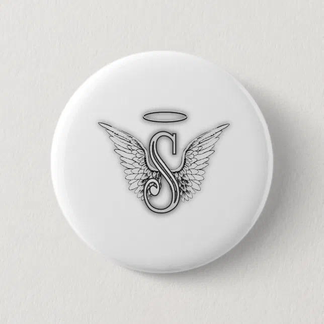Angel Alphabet S Initial Letter Wings Halo Button | Zazzle