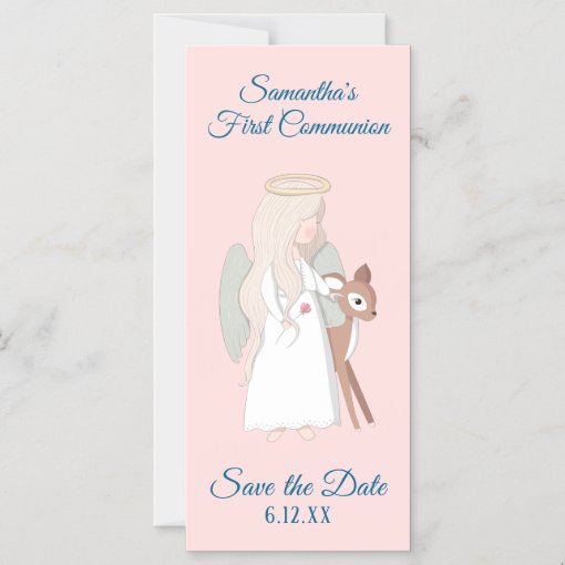 Angel and Deer First Communion Save the Date Magnetic Invitation | Zazzle