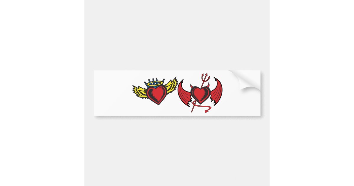 Angel and Devil Hearts Bumper Sticker | Zazzle