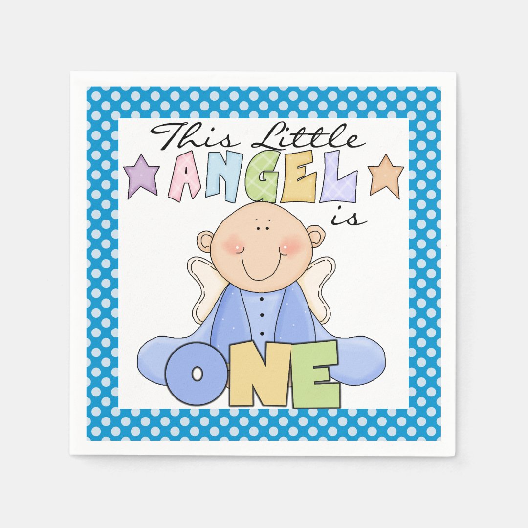 Angel Baby Boy 1st Birthday Paper Napkins | Zazzle