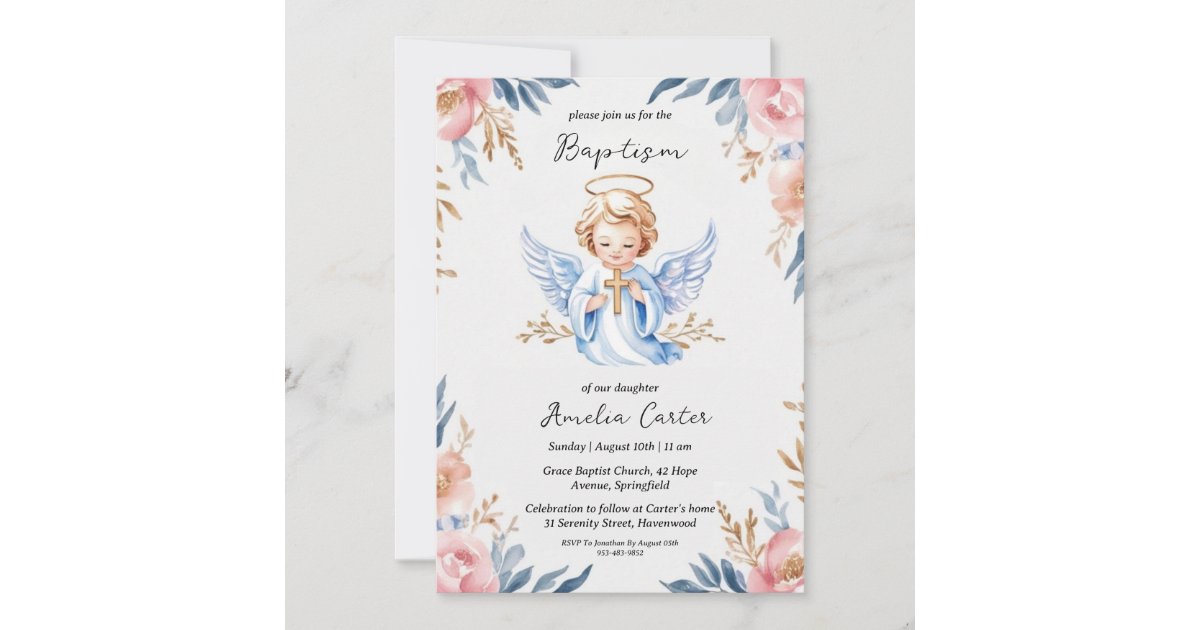 angel baptism invitations | Zazzle