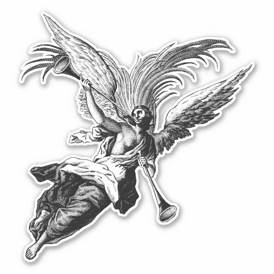 Angel Blowing A horn Fantasy Art Sticker | Zazzle