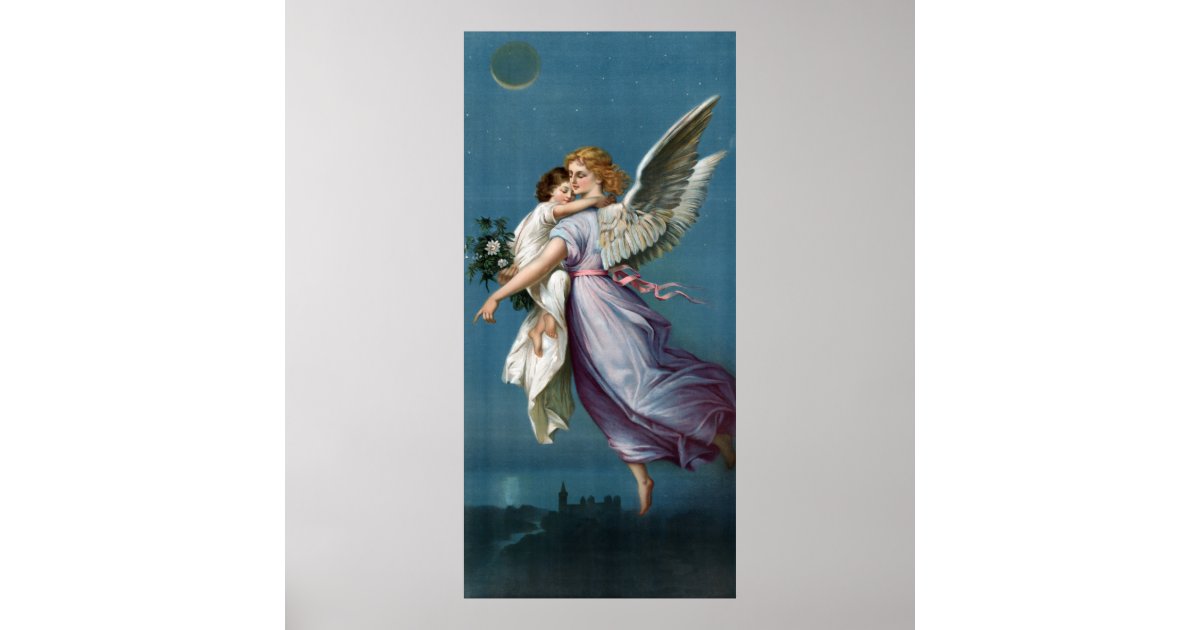 Angel & Child in Heaven Retro Vintage Poster | Zazzle