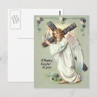 Angel Christian Cross Forget Me Not Postcard | Zazzle